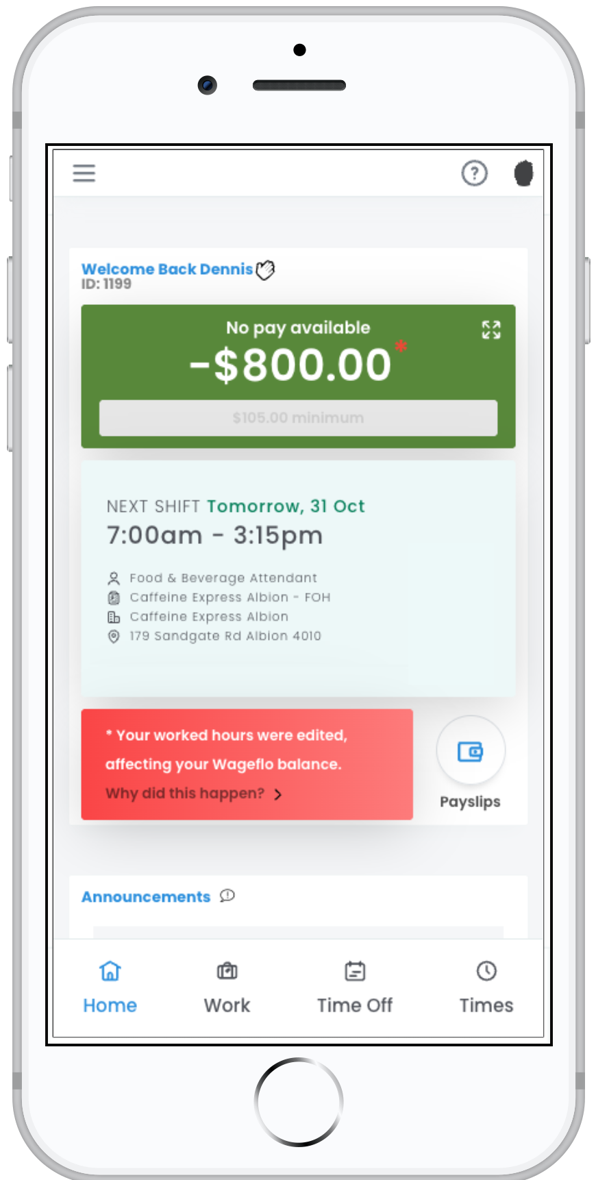 Manage an overdrawn Wageflo balance – Employee Portal